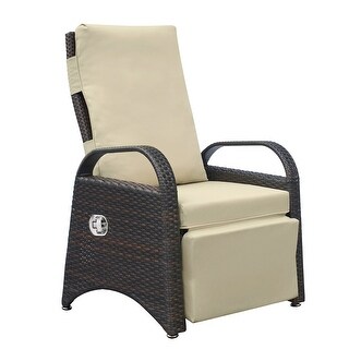 Khaki PE Wicker Outdoor Lounge Chair with Adjustable Backrest - 25.60 ...
