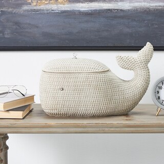 Cream Resin Woven Inspired Storage Whale Box with Clear Knob - Bed Bath ...