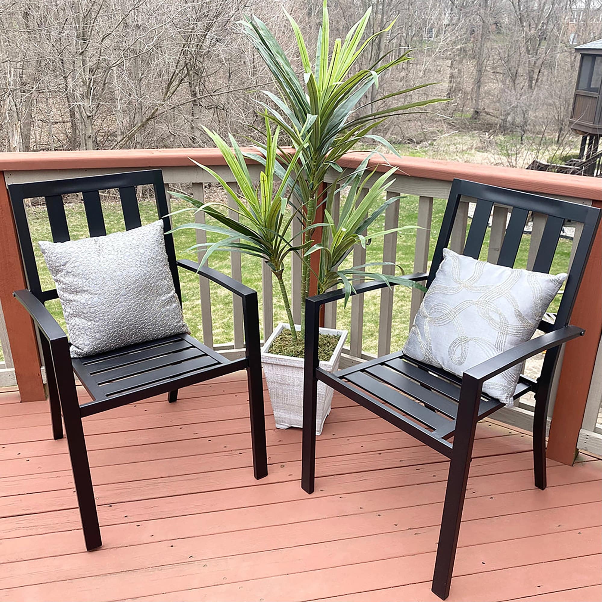 Set of 4 Patio Dining Chairs Stackable Armrest Space Saving Garden - On ...