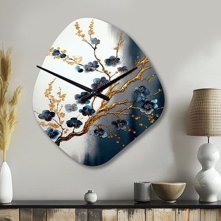 Designart - Blue Cherry Blossom Branch V - Tree Bonsai Large Wall Clock ...