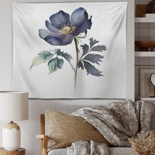 Designart 'Blossoming Blue Retro Flower IV' Floral Wall Tapestry - Bed ...
