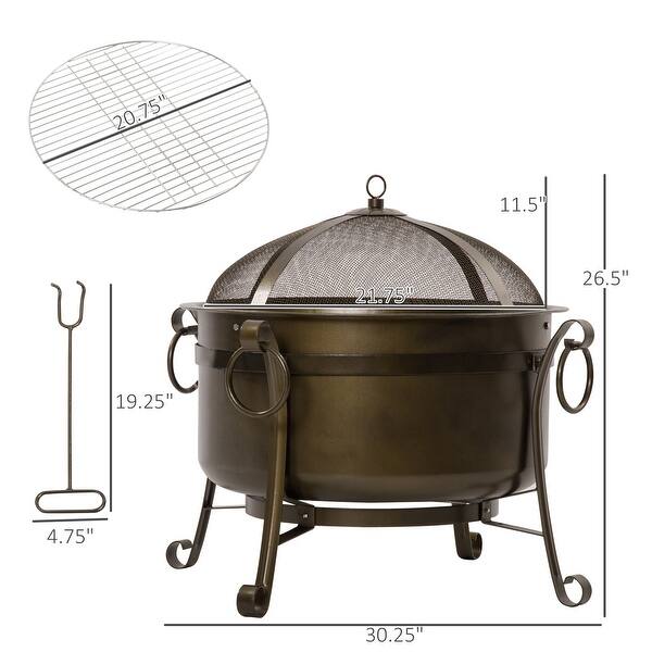 Fire Pit Grill Portable Burning Bowl Cooking Grate Picnics Stove - Bed ...