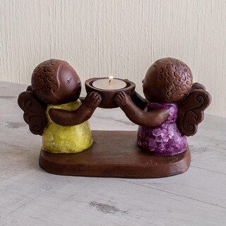 Novica Handmade Angel Duo Ceramic Tealight Candleholder - Bed Bath ...