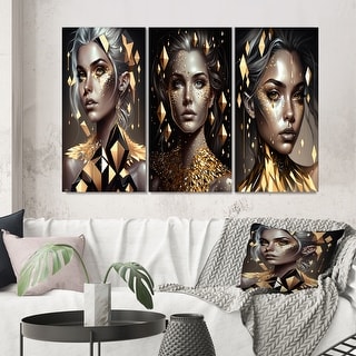 Designart "Radiating Golden Woman III" Modern Woman Wall Art Set Of 3 ...