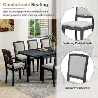 9 Pieces Extendable 84inch Black Dining Table Set w/Gray Side Chairs ...