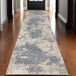 HomeRoots 10' Ivory Blue And Gray Abstract Runner Rug - 10' Runner ...