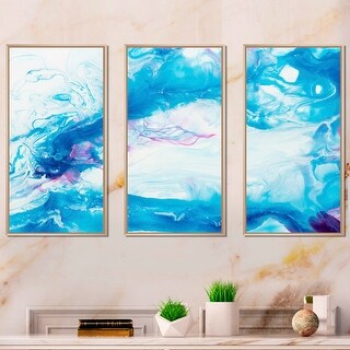 Designart "Abstract White And Blue Liquid Art" Modern Framed Wall Art ...