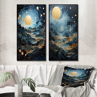 Designart "Gold Blue Uranus Moonlight Mirage" Uranus Framed Wall Art ...