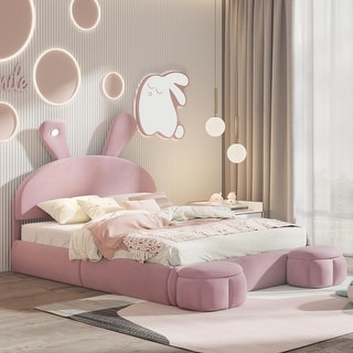 Cute Full Size Upholstered Platform Bed with Cartoon Ears Headboard ...
