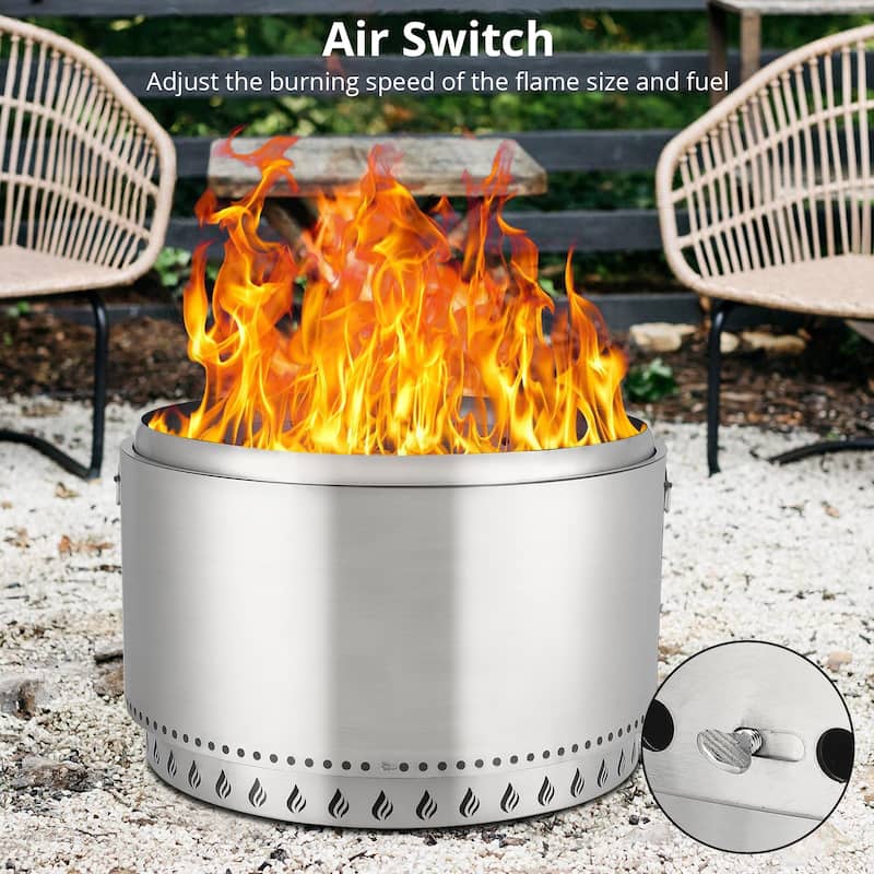32 inch Outdoor Stainless Steel Smokeless Fire Pit with Removable Ash ...