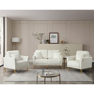 3-pcs Cream Sofa Set, Loveseat w/ 2 Tufting Armchair Set for Apartment ...