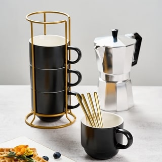 Porcelain Stackable Coffee Mug Set With Rack - Bed Bath & Beyond - 40116509