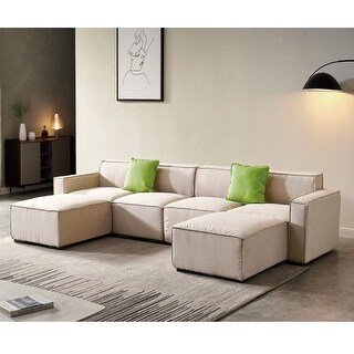 Modular U Shape Sectional Sofa Polyester Padded Seat Convertible Chaise ...