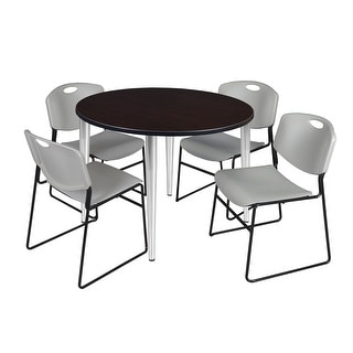 Kahlo 48" Round Breakroom Table- Mocha Walnut/ Chrome & 4 Zeng Stack ...