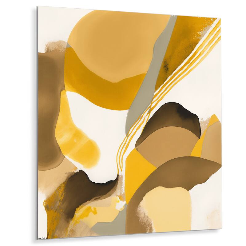 Designart 'Mustard Yellow Retro II' Abstract Liquid Ink Metal Wall Art ...