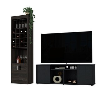 Capistrano 7-Shelf 4-Door 2-piece Living Room Set, TV Stand and Bar Cabinet Black and Espresso ...