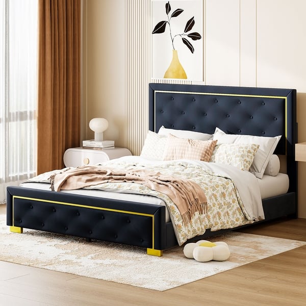 black tufted platform bed