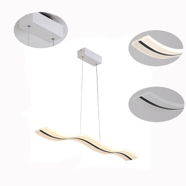 Modern LED Linear Wave Pendant Lamp Hanging Chandelier Island Light ...