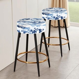 Blue And White Vintage Stormy Waves Ship - Upholstered Coastal Bar ...