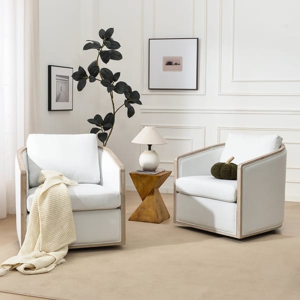 KINWELL 31"W Oak Frame Upholstered Swivel Barrel Armchair - Bed Bath ...