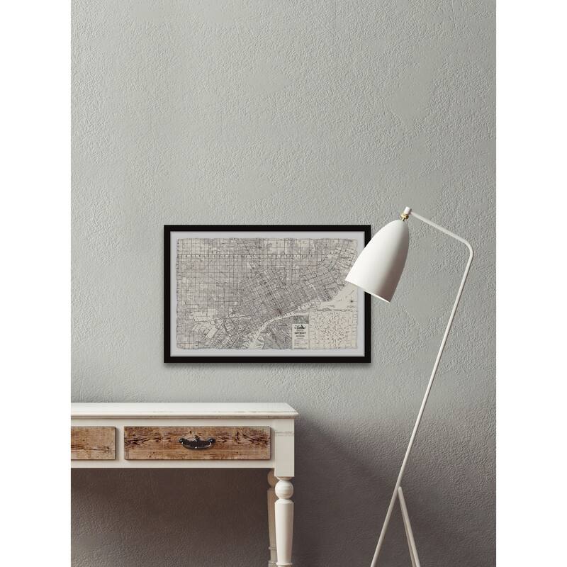 'Vintage Detroit Map' Framed Painting Print - Overstock - 33983866