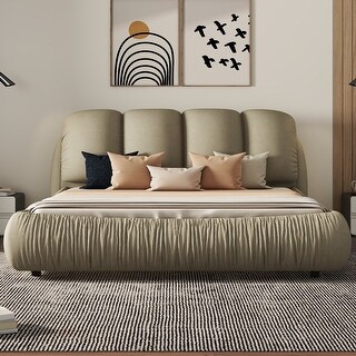 Cinerous Oversized Padded Backrest Bed, Queen Size Velvet Upholstered ...