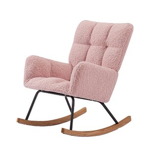 Modern 25.98" High Back Buttons Tufted Upholstered Rocking Chair with ...