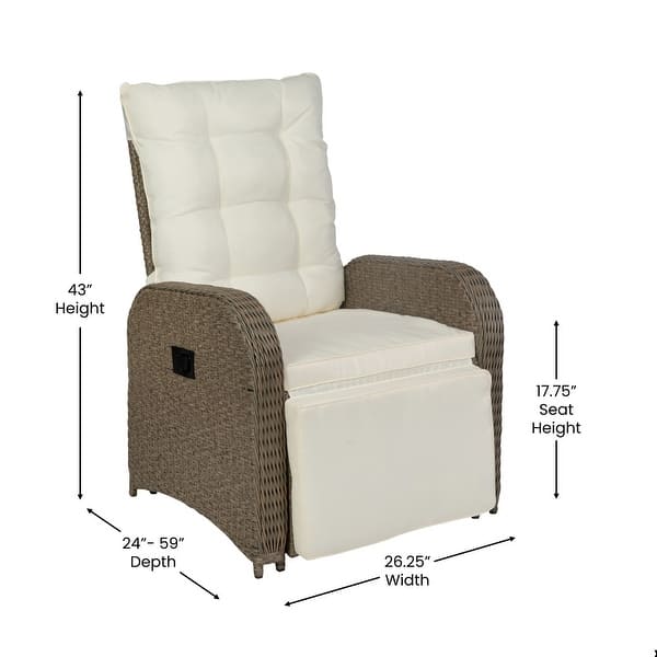 Indoor/Outdoor Wicker Rattan Recliner with Flip-Up Side Table - Bed ...
