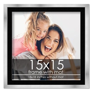 15x15 Frame with Mat - Silver 18x18 Frame Wood Made to Display Print or ...