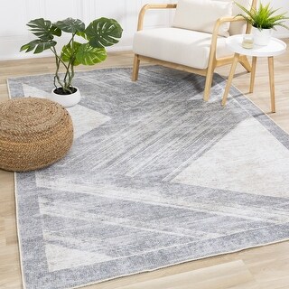 Grey White Modern Brush Stroke Printed Area Rug - Bed Bath & Beyond ...