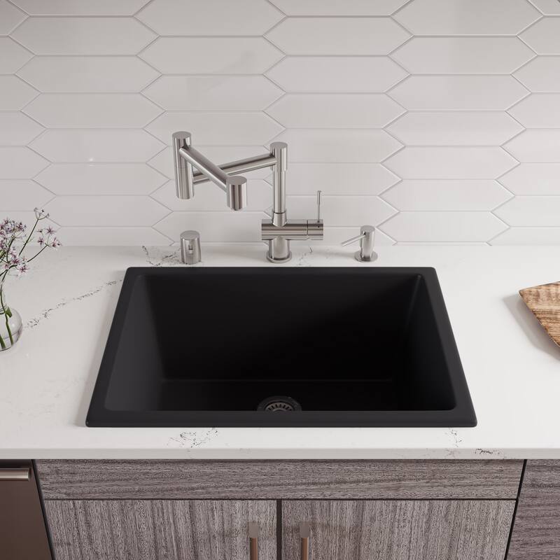 Black Matte 24" x 18" Fireclay Undermount / Drop In Fireclay Kitchen ...