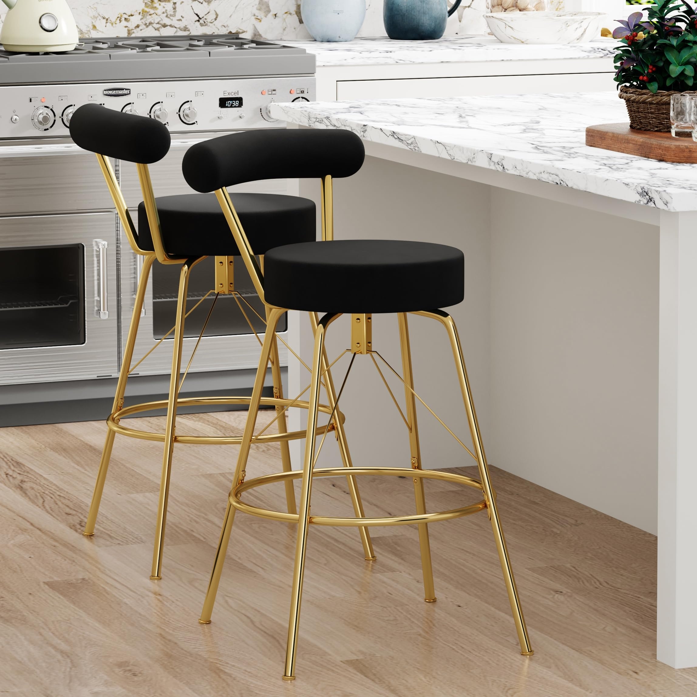 Comstock Grey and Gold Upholstered Low Back Stool - On Sale - Bed Bath ...