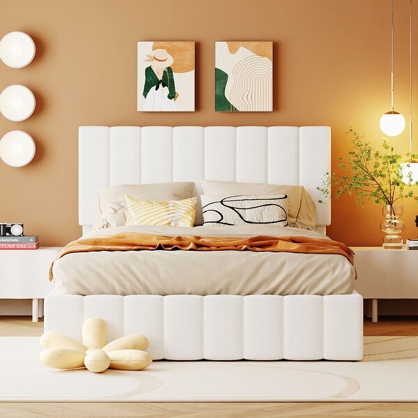 Upholstered Platform Bed Lift Up Storage Bed Frame with Gas Lift up Hydraulic Storage System Linen Vertical Tufting Headboard On Sale Bed Bath Beyond 39700962
