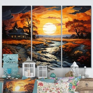 Designart "Countryside Bucolic Sunrise Patchwork III" Landscapes Wall ...