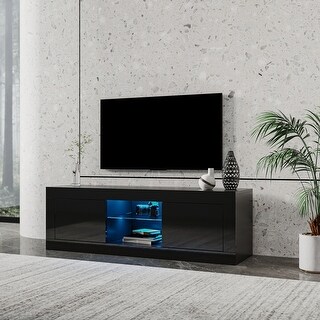 Black Mid-Century Modern TV Stand for 55" TV Entertainment Center with ...