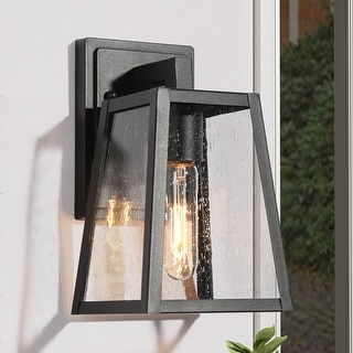 Bern Modern 1-Light Black Outdoor Wall Sconce Seeded Glass Wall Lamp Lights - L 5.5"x W 6.5"x H ...