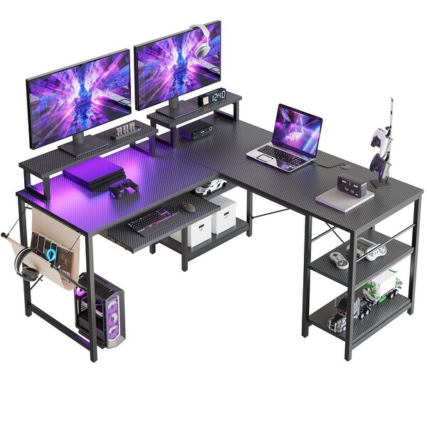 L Shaped Desk LED 95.2 Inch Computer Corner Desk with Keyboard Tray Monitor Stand On Sale Bed Bath Beyond 36365764