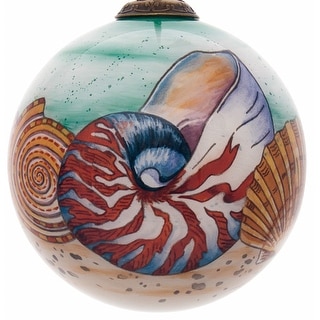 Sea Shell Hand Painted Mouth Blown Glass Ornament - 3" x 3" x 3" - Bed ...