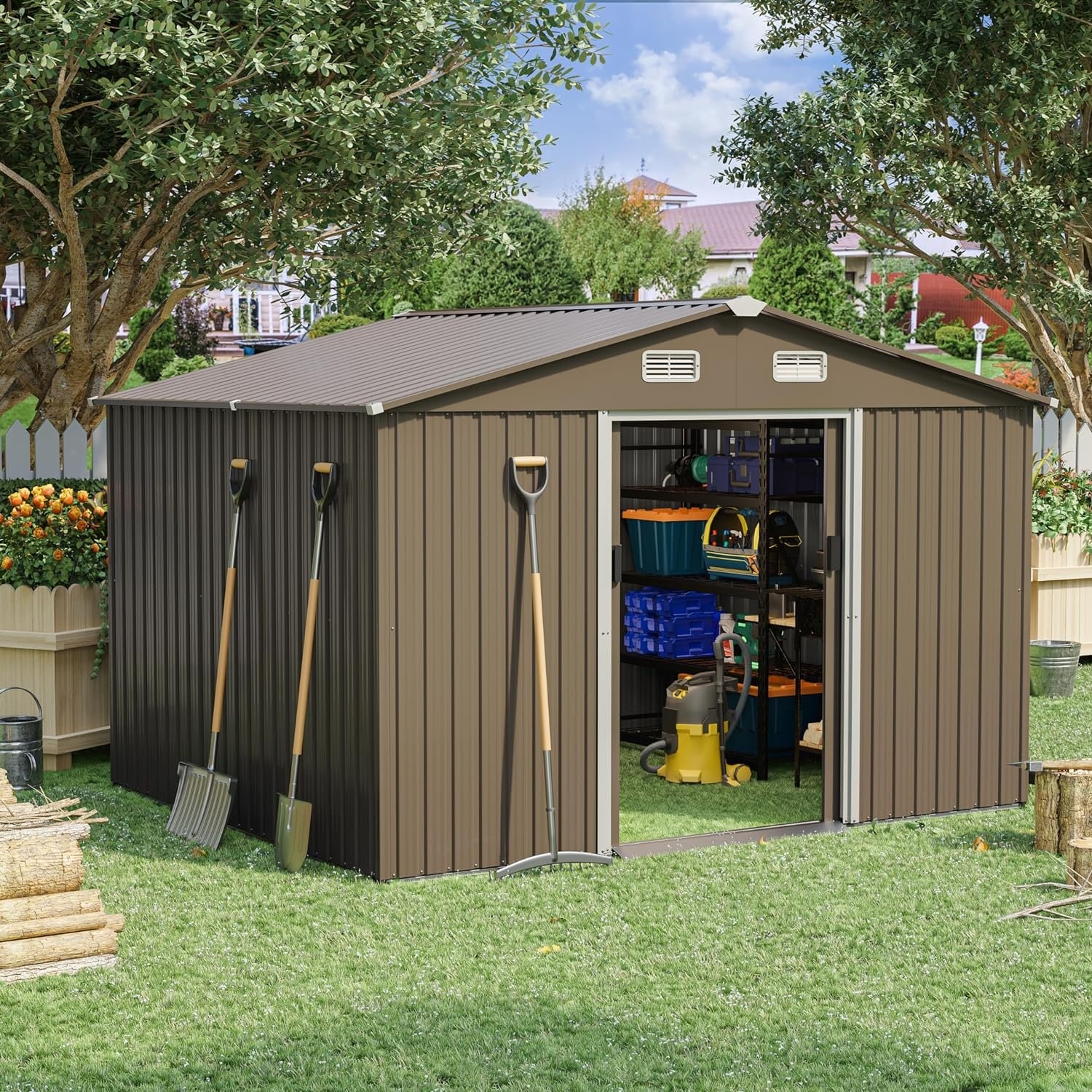 Outsunny 4' x 8' Metal Outdoor Storage Shed, Lean to Storage Shed, Garden Tool Storage House ...