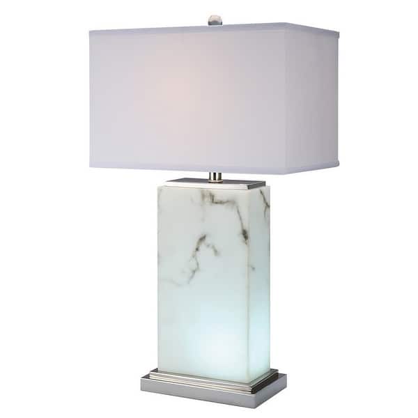 29 Inch Table Lamp, White Marble Stand, Rectangular Shade, Metal Base ...