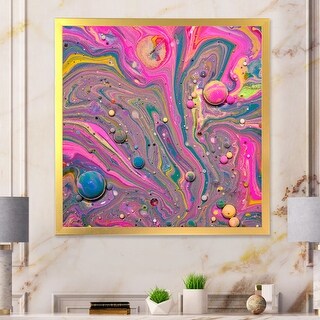 Designart "Multi & Pink Acrylic Fluid Art" Modern Framed Art Print ...