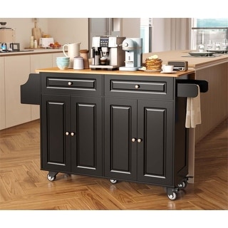 Drop-Leaf Counter top Kitchen Cart ,Kitchen Island with 3 Drawers - On ...