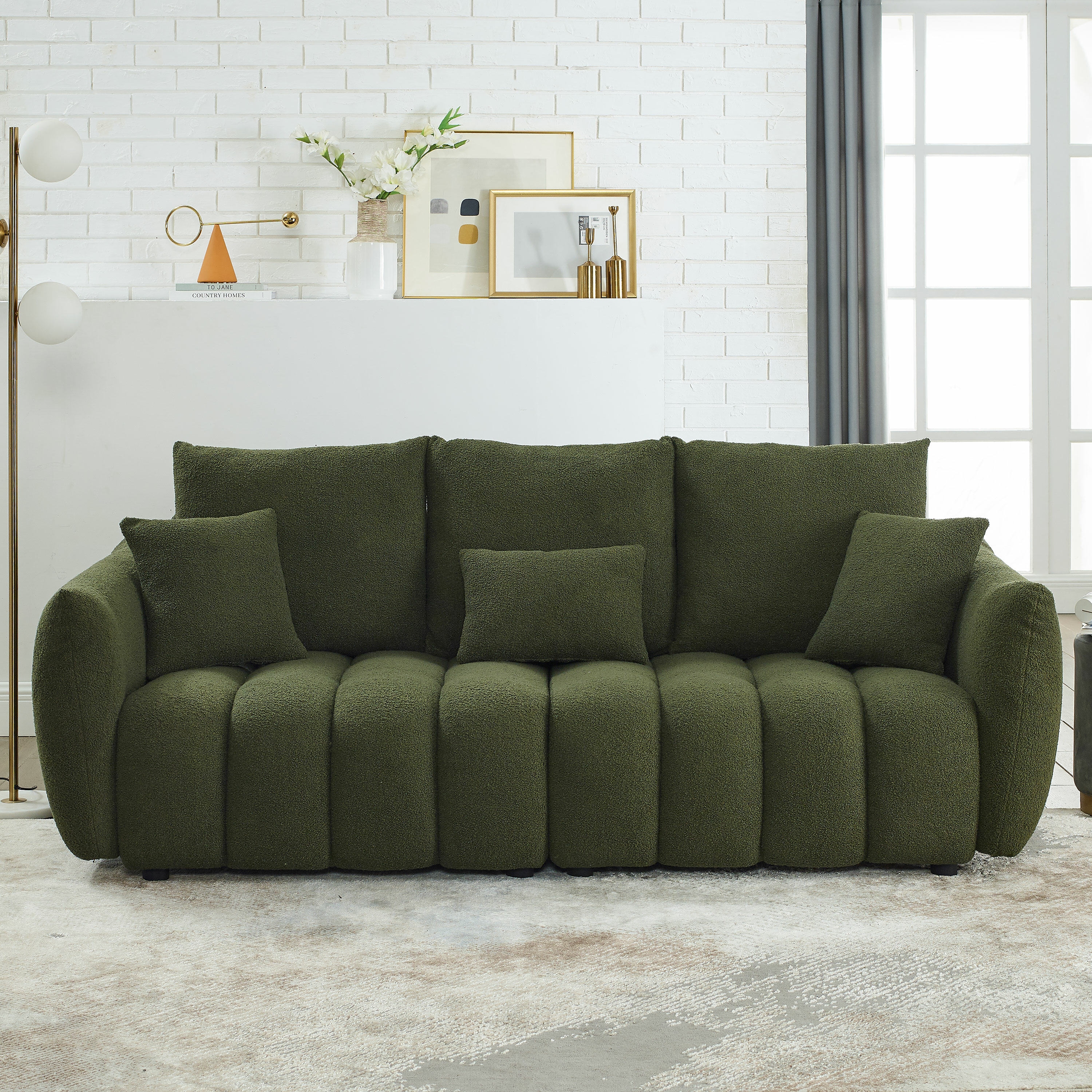 82 Teddy Velvet Sofa Oversized Upholstered 3 Seater Sofa with 3 Back Pillows and 3 Back Cushions for Living Room Bedroom