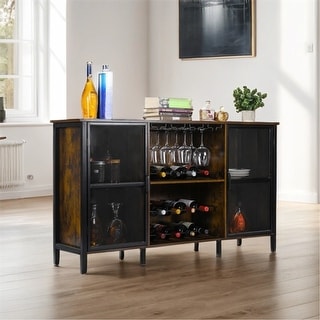 5 Tier Freestanding Wine Rack with Hanging Wine Glass Holder - Bed Bath ...