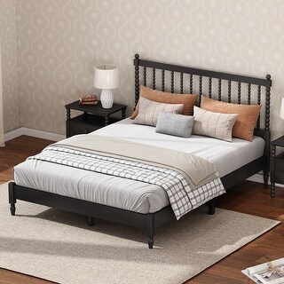 King Size Wood Platform Bed with Gourd Shaped Headboard - Bed Bath ...