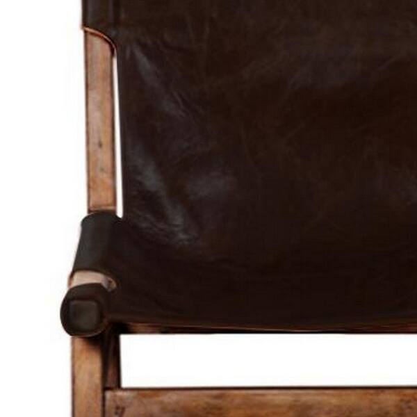 22 Inch Slingback Dining Chair, Brown Leather Seat, Distressed Wood ...