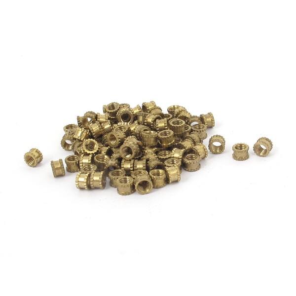 M3x3mm Threaded Round Metal Knurl Thread Insert Nuts Brass Tone 100Pcs ...