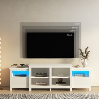 LED Wood TV Stand for 75 inch TV, Media Console with Open Shelves - Bed ...