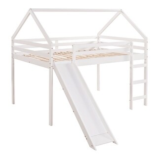 Full Size House Loft Bed with Slide and Ladder, Under-bed Storage&Play ...