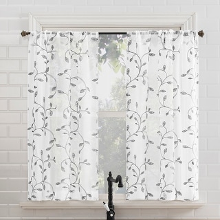 No. 918 Francine Embroidered Foliage Semi-Sheer Rod Pocket 2-Piece ...